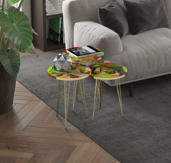 Round Nesting Set of 3, Modern Woodgrain Look Base for Living Room ...