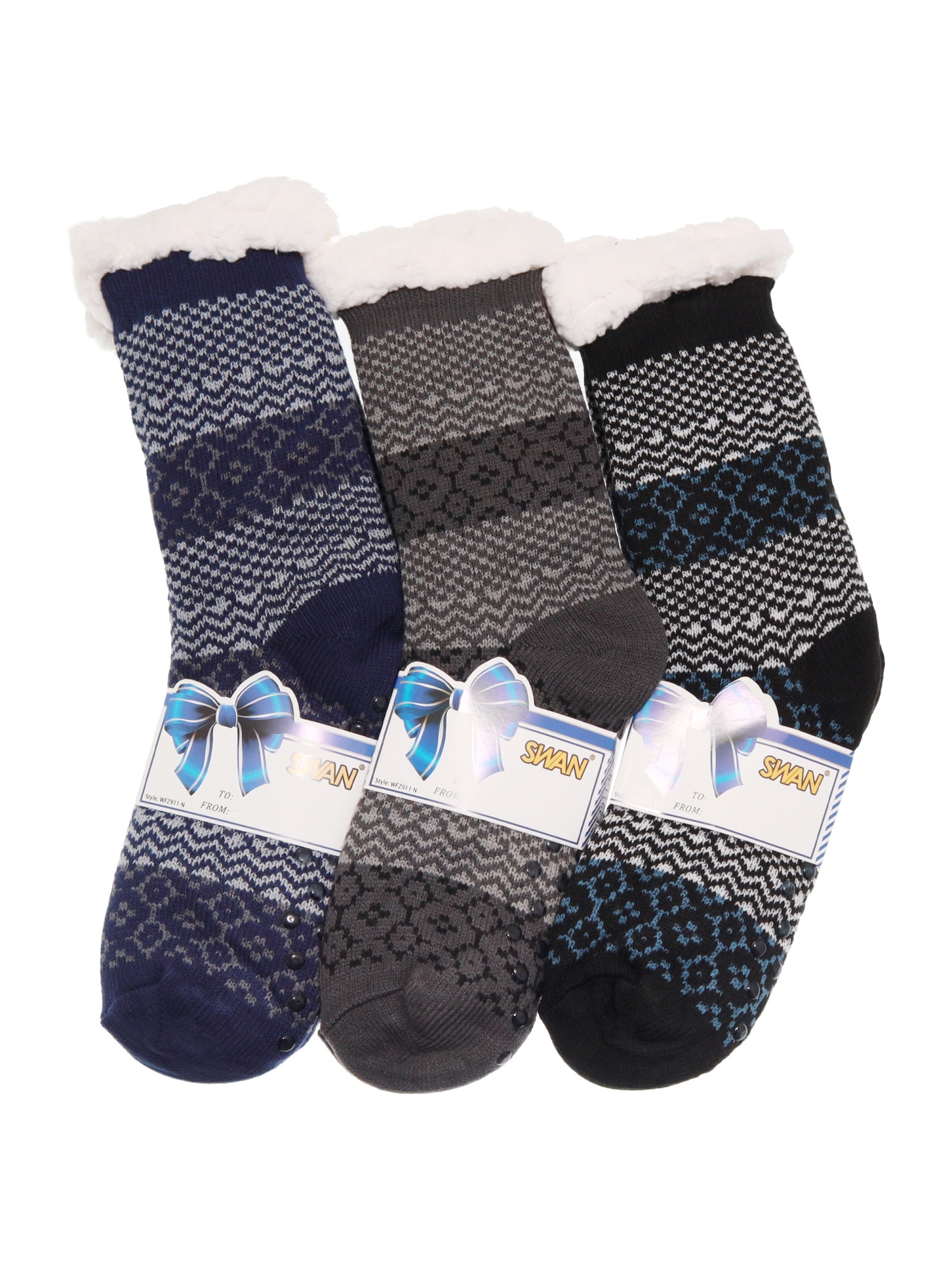 Swan Men's Winter-Weight Sherpa-Lined Knitted Thermal Crew Socks (3 ...