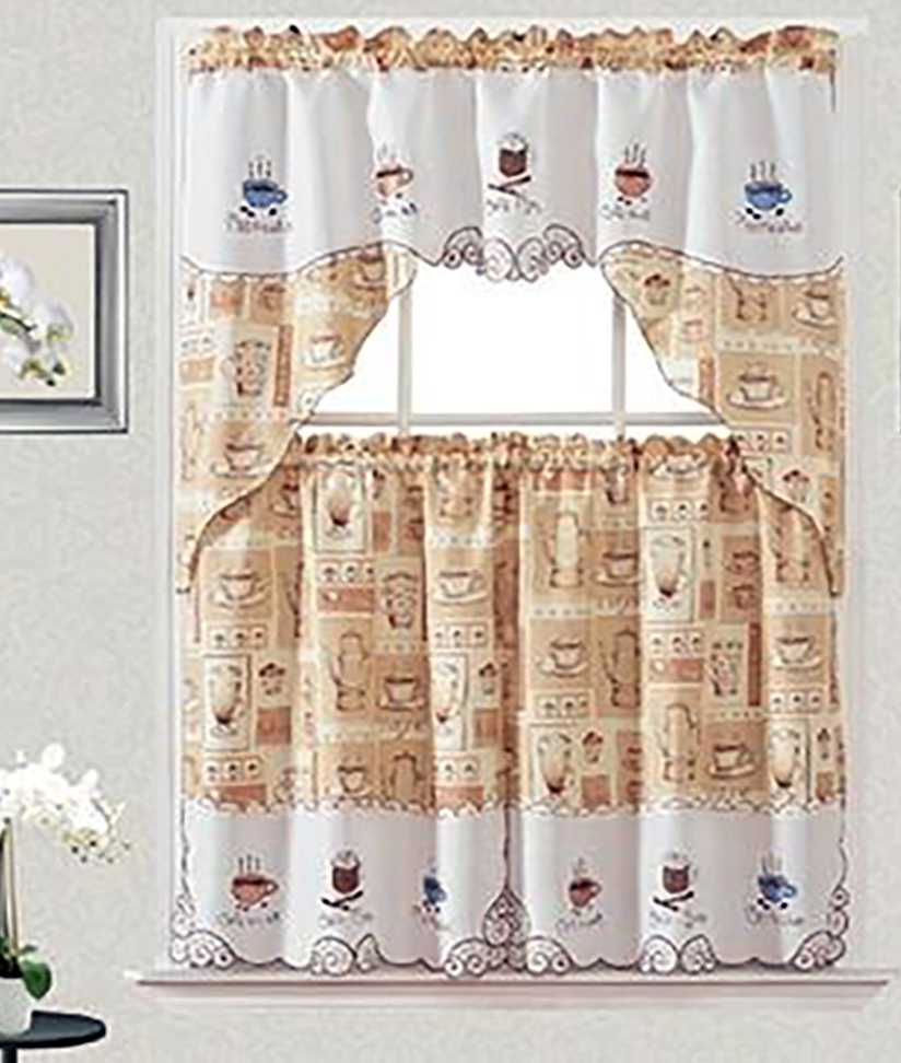 Cafe Mocha embroidery Design Kitchen Curtain with Swag and Tier Set 36 ...