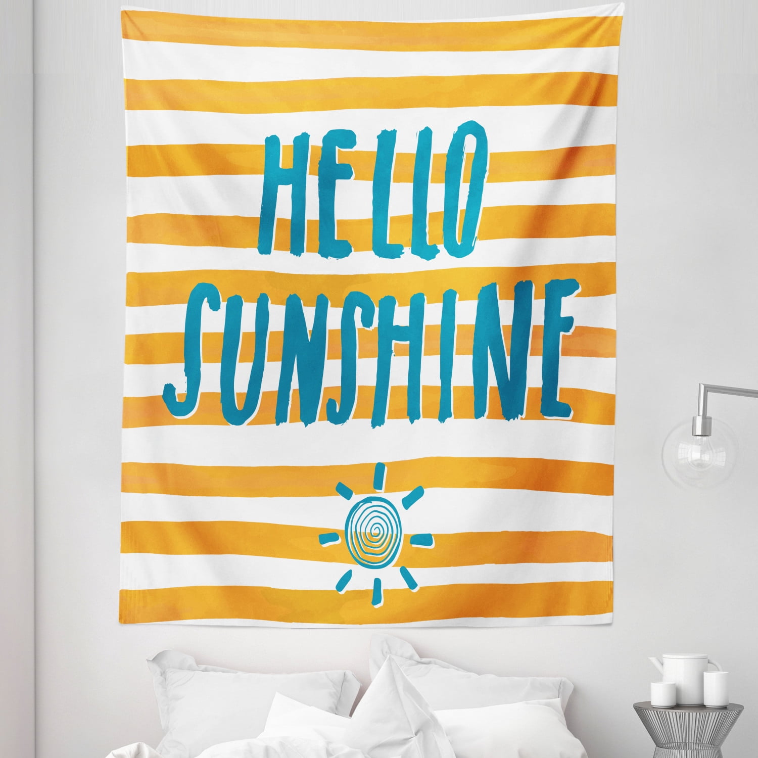 Hello Sunshine Tapestry, Summer Hello Sunshine Lettering on Striped ...