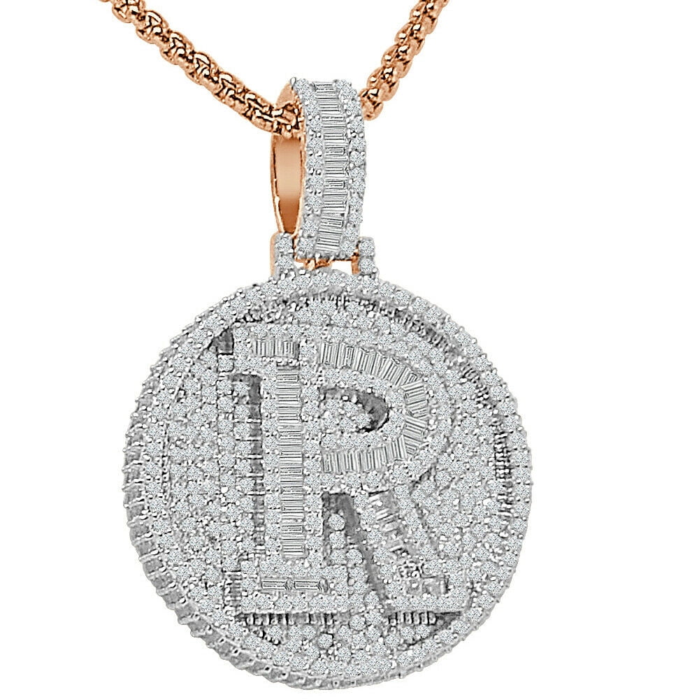 3D Baguette Round Bezel Rose Gold Initial Letter R Alphabet Charm ...