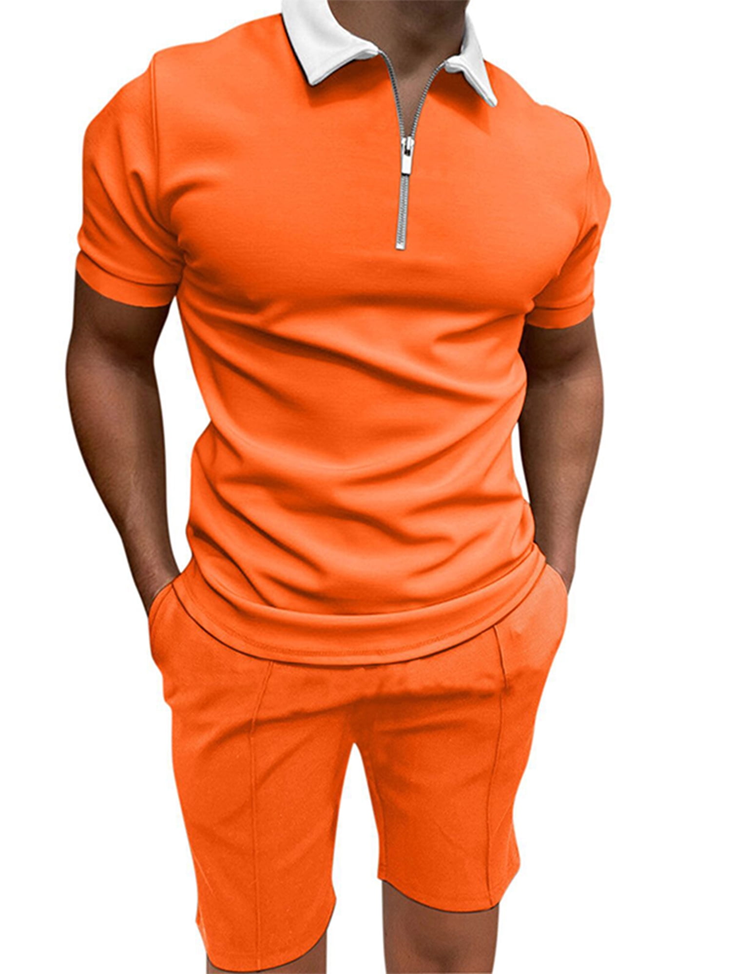 Avamo Mens Short Sleeve Casual Polo Shirt And Shorts Sets Two Piece