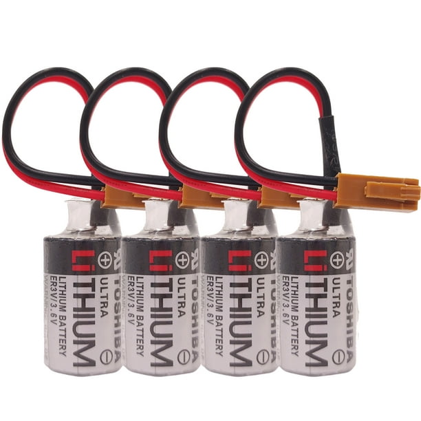 4 PCS CPM2A-BAT01 ER3V 3.6V 1000mAh PLC Battery with Small Brown Plug ...