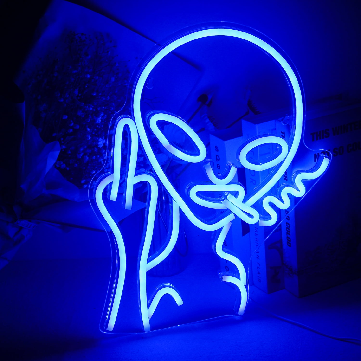 Buy Wanxing Blue Alien Neon Signs Funny LED Light Sign for Shop Bar Pub ...