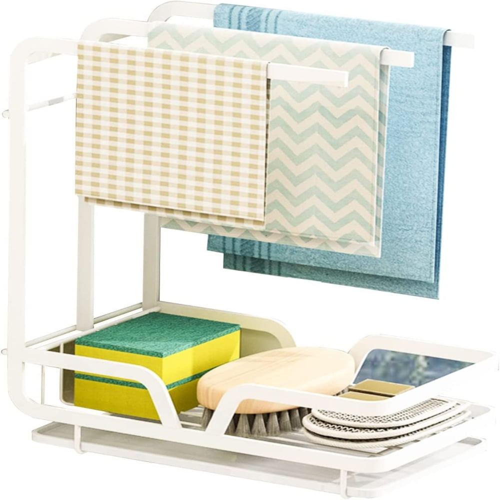 PEACNNG Kitchen Sink Caddy Sponge Holder with Dishcloth Drying Rack ...