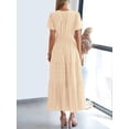 Apricot Women Short Sleeve Maxi Dress High Waist Tiered A-Line Boho ...