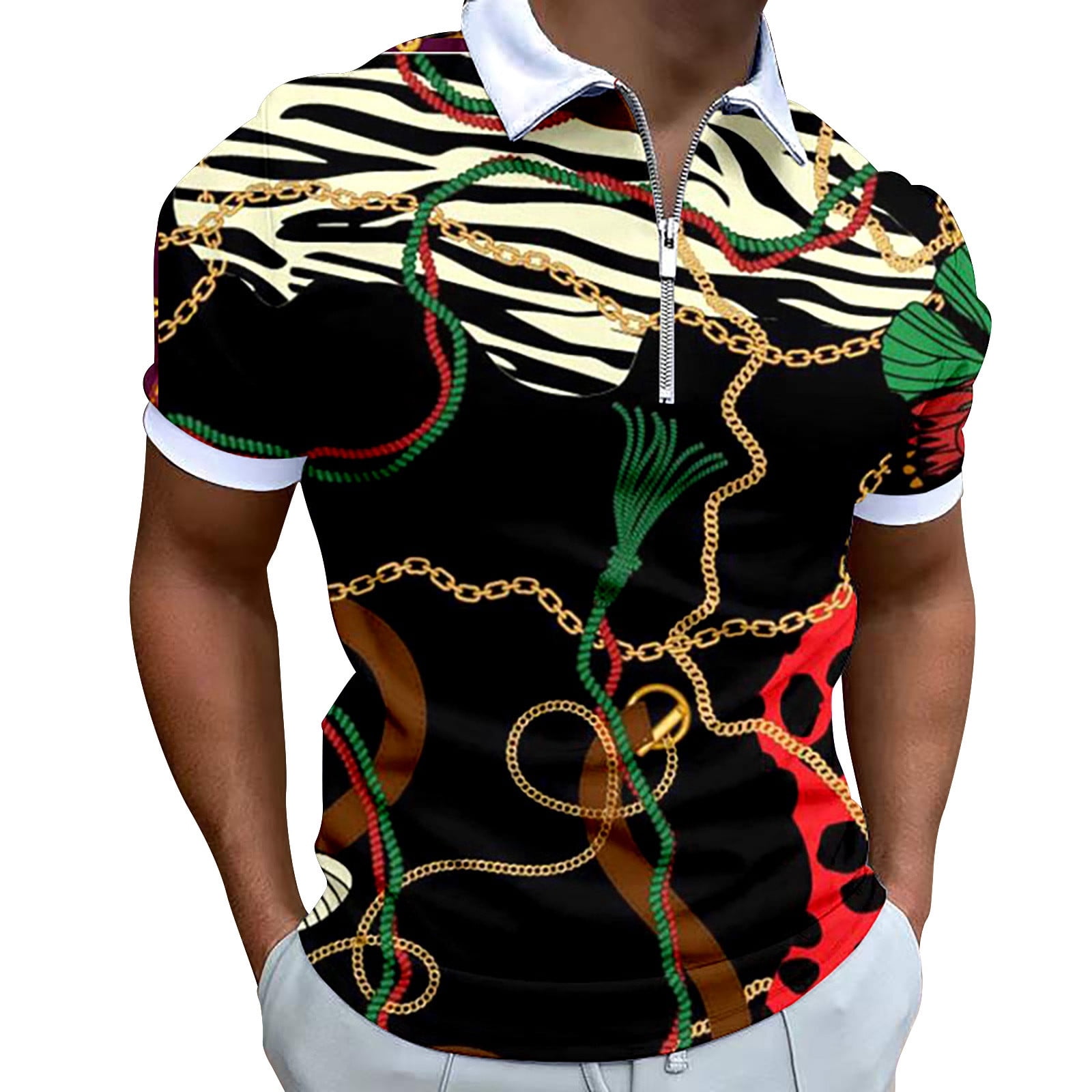 ZRBYWB Polo Shirts For Men Men's Zipper Shirts Short Sleeve Casual Slim ...