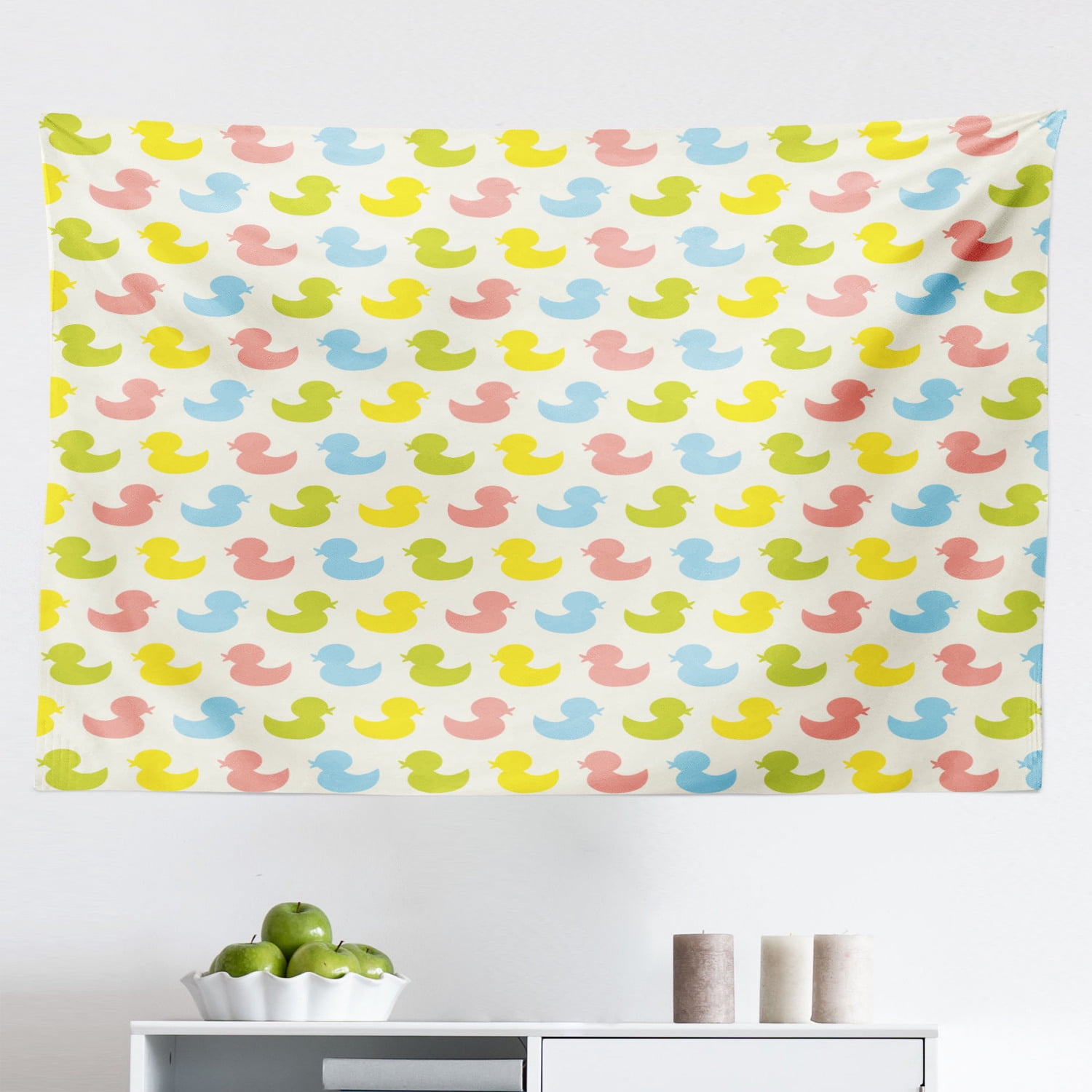 Rubber Duck Tapestry, Mandarin Duckling in Pond with Lotus Lily Flowers ...