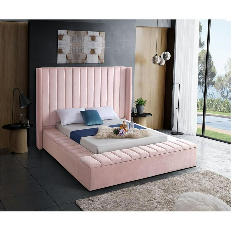 Meridian Furniture Kiki Solid Wood and Velvet King Bed in Pink Walmart