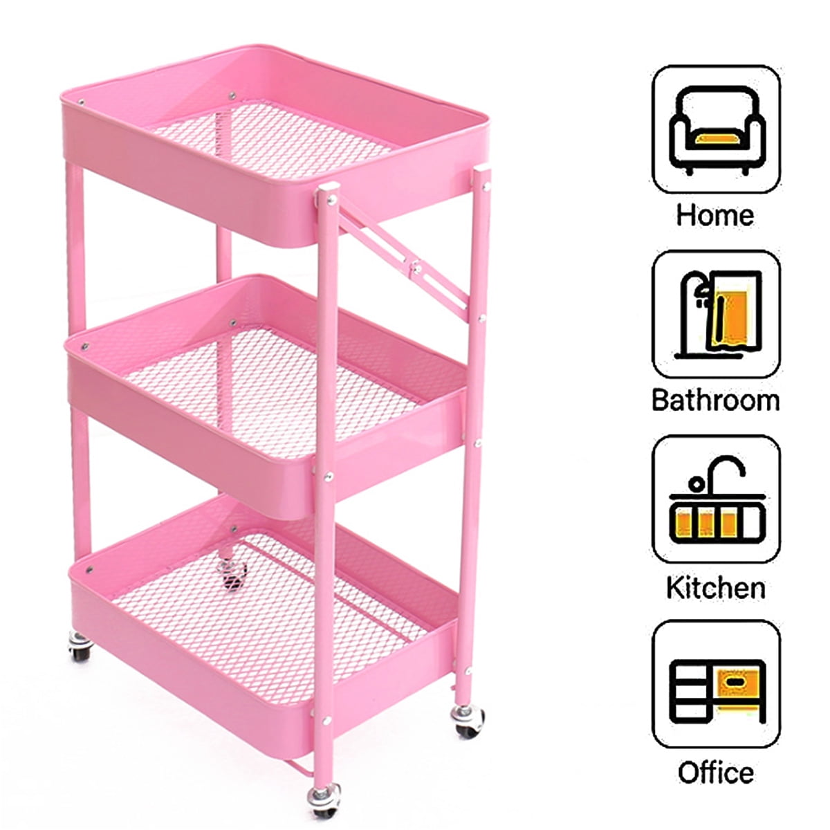 3 Tier Rolling Cart Foldable Rolling Storage Cart Utility Cart Metal ...