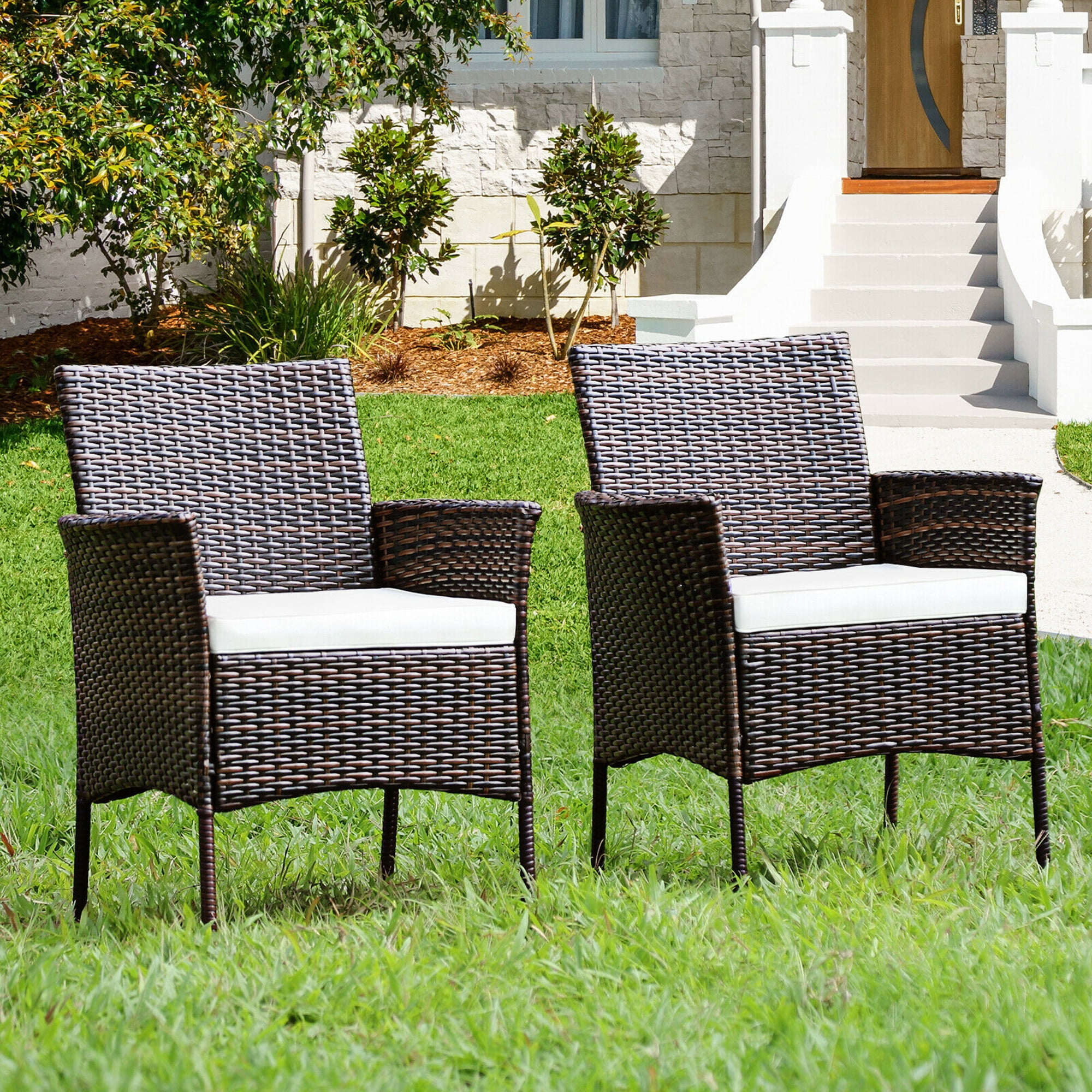 Click here for Gymax Patio 2pcs Rattan Arm Dining Chair Cushioned... prices