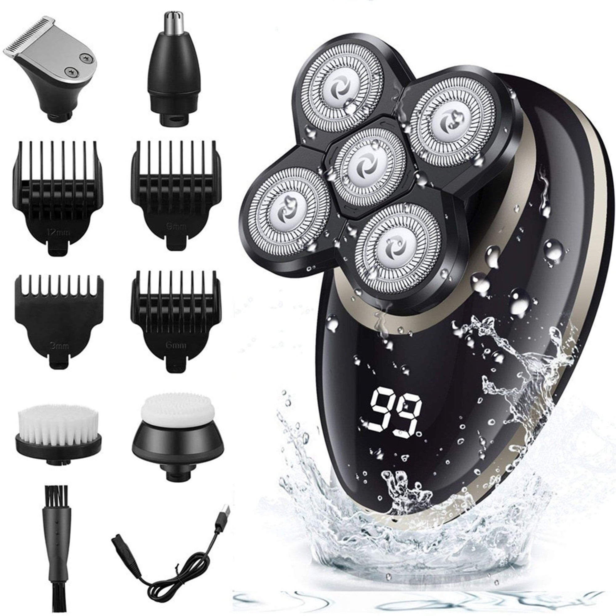 RAYCO Pro 5 in 1 Waterproof Rotary Razor Shaver, LED Display, Bald Head ...