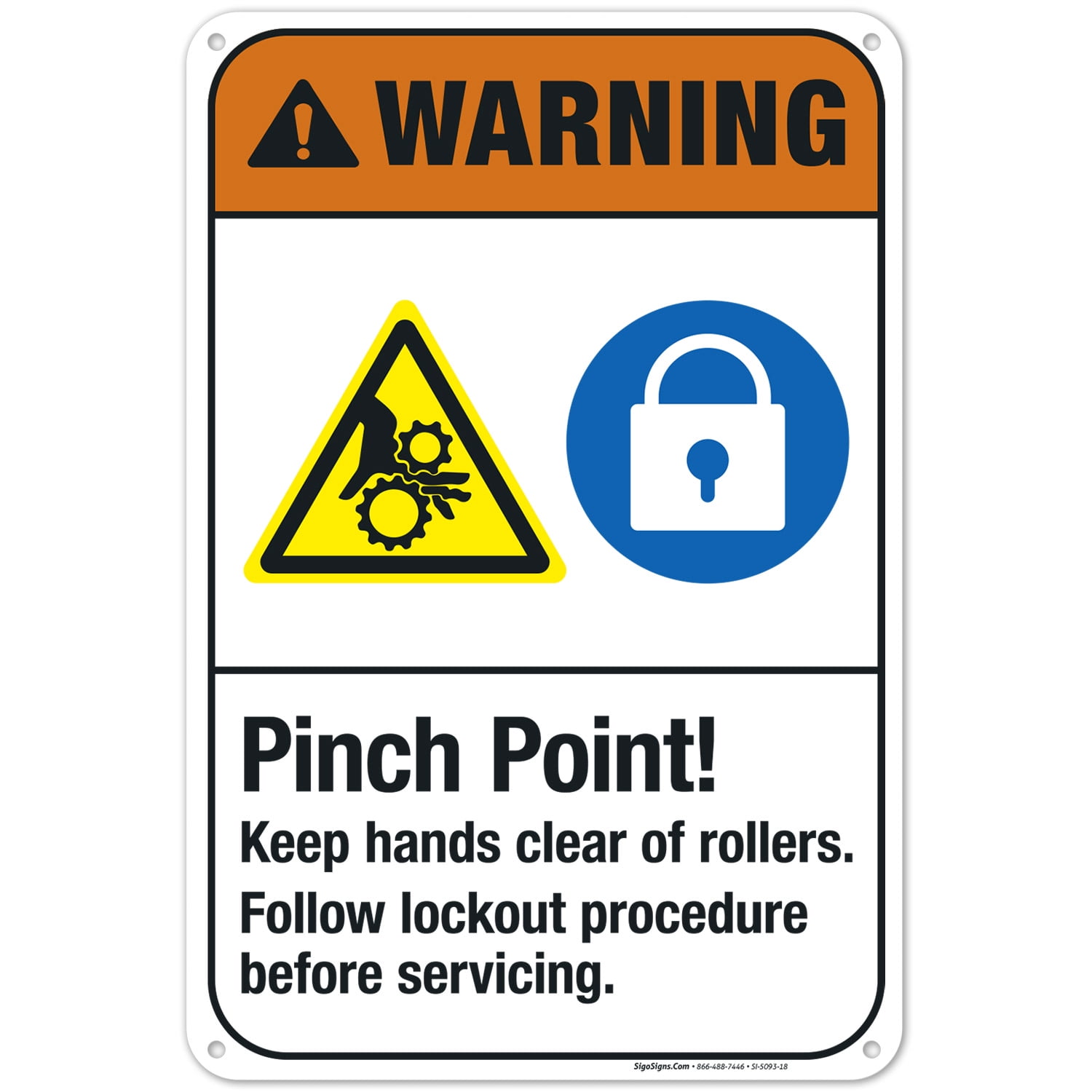 Pinch Point Keep Hands Clear Of Rollers Follow Lockout Sign, ANSI ...
