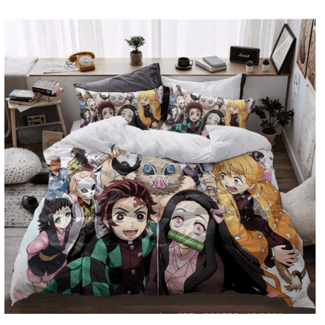 3-Piece Anime Demon Slayer Duvet Bedding Bed Set Full Size Breathable ...