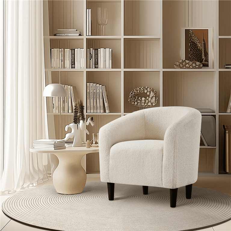 Yaheetech Upholstered Club Chair Accent Barrel Chair Ivory Size 28 x 26 x 29 Beige