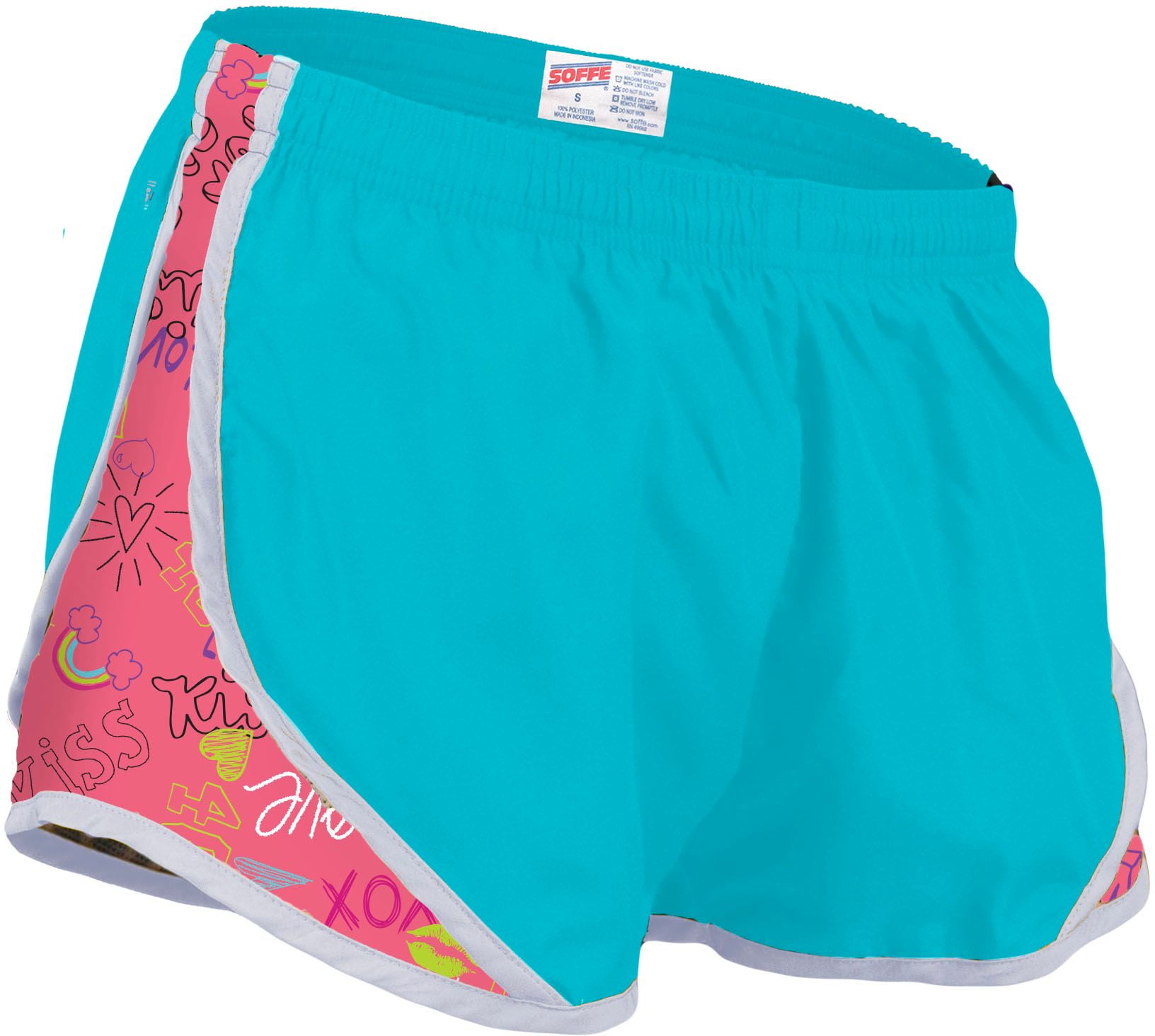 soffe girls' big team shorty short, light turquoise/love ya extra large ...