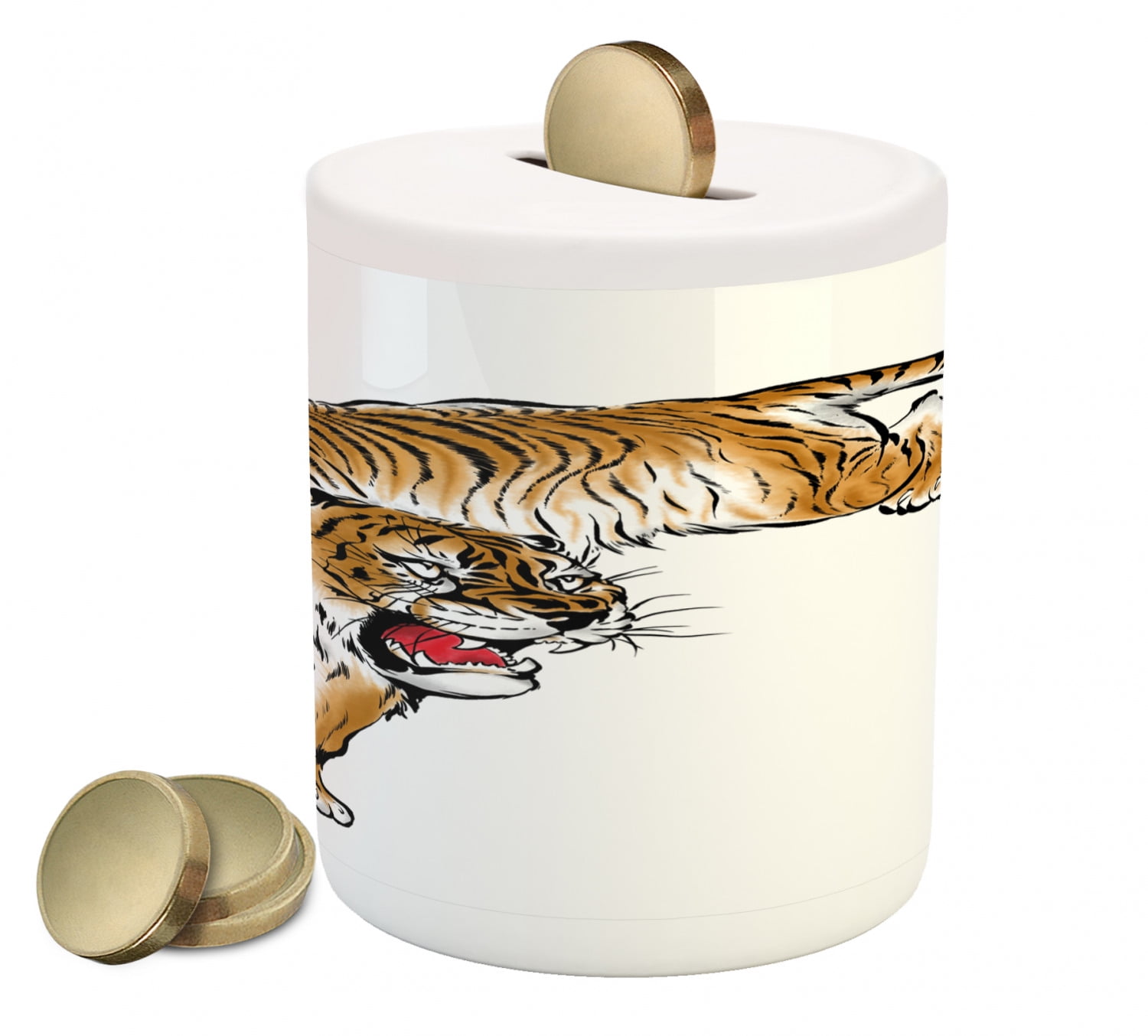 Tiger Piggy Bank, Japanese Inspired Large Feline Japanesque Design Free ...