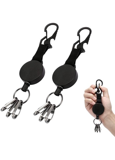 Retractable Key Reel, Heavy Duty Keychain with Carabiner, Steel Cable ...