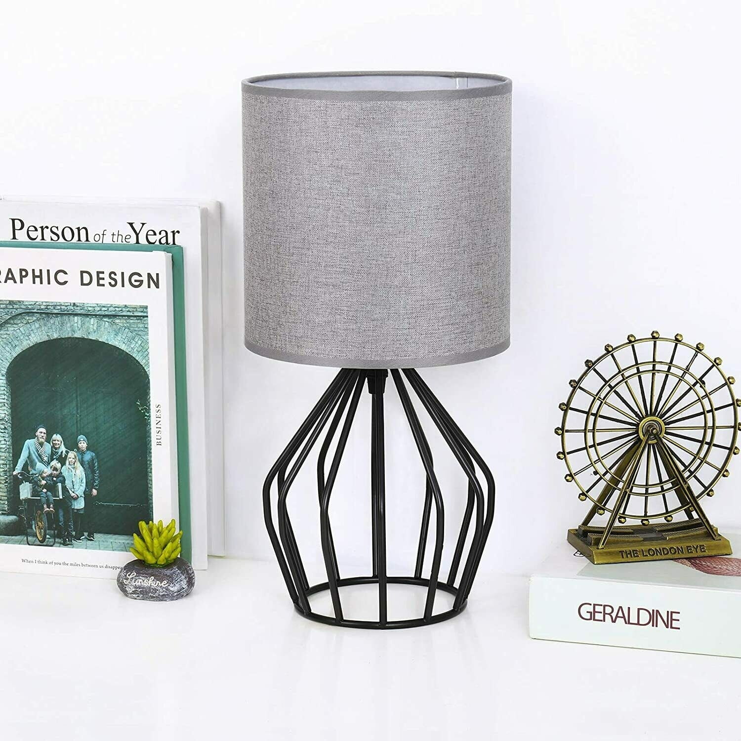 Black Metal Cage Table Lamp with Hollowed Out Base, Gray - Walmart.com