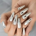 Silver Coffin Fake Nails Long Ballet Metallic False Nail Tips Solid ...