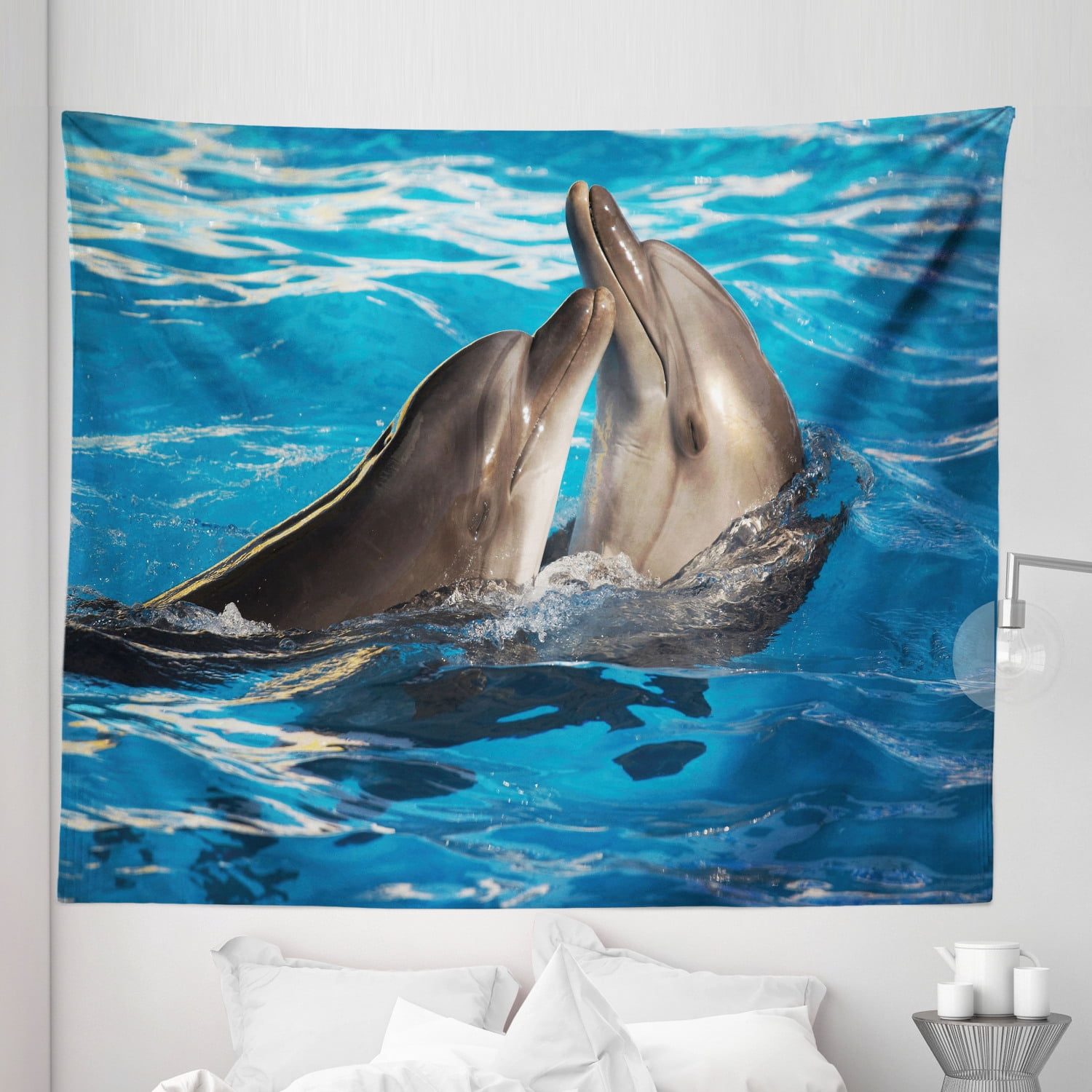 Dolphin Tapestry, Aqua Show Pair of Dolphins Dancing in the Pool Animal ...
