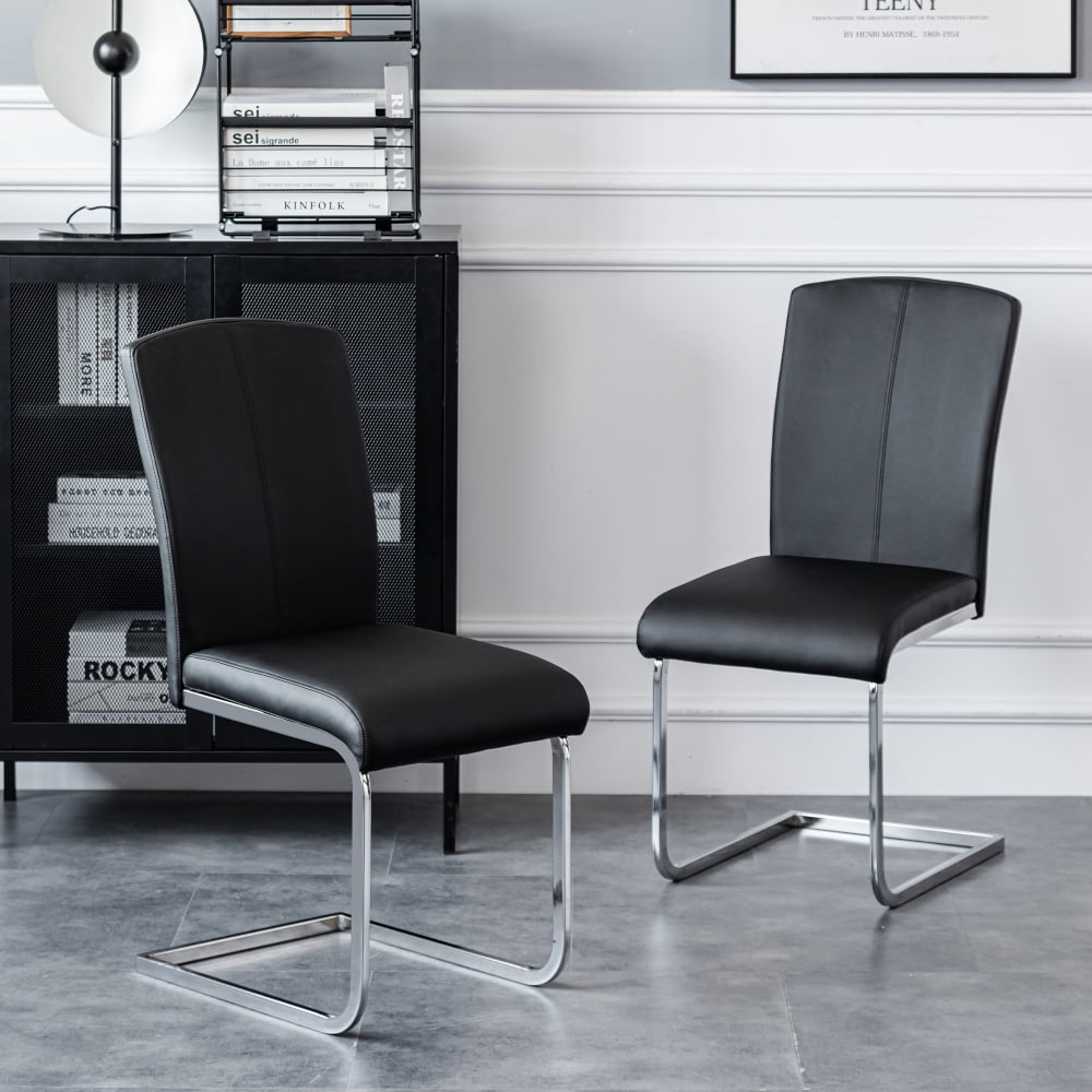 Dining Chair Set of 2, PU leather Mid Century Dining Chair, Armless ...