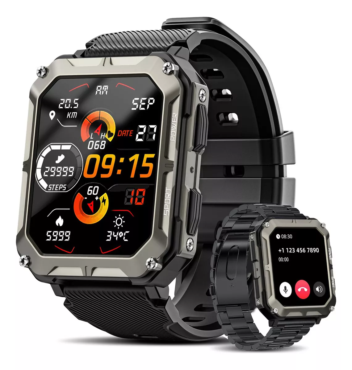 C20 Pro Smartwatch Tactical Negro Relojes Inteligentes Hombre Bluetooth ...