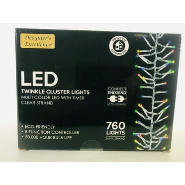 LED Twinkle Cluster Christmas Lights 12.4Ft White w/ Green Strand, End ...