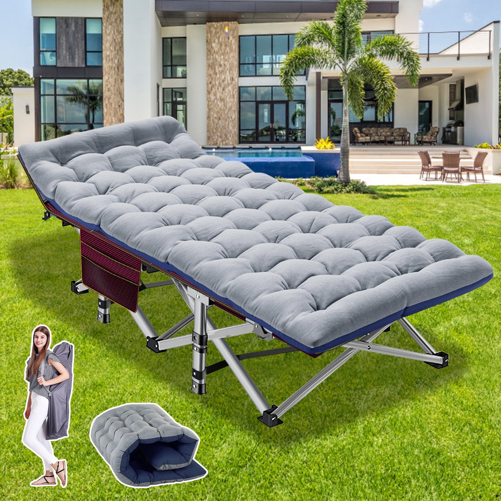 NAIZEA Folding Camping Cot, 75" Sleeping Cot for Adults ，Foldable Guest ...