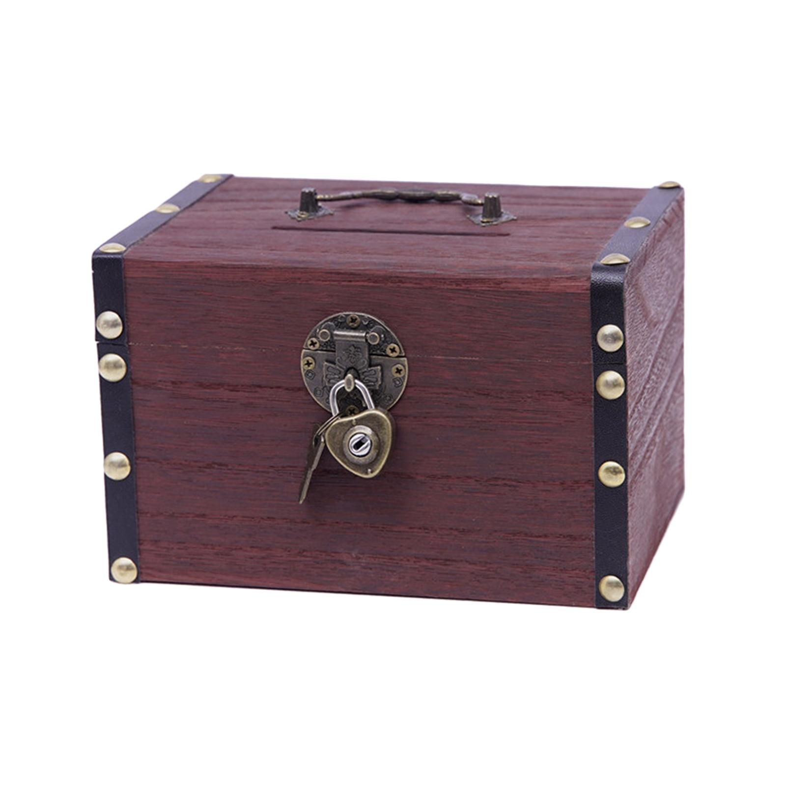 Wood Storage Chest Box Lockable Jewelry Chests with Lock and Key Piggy ...