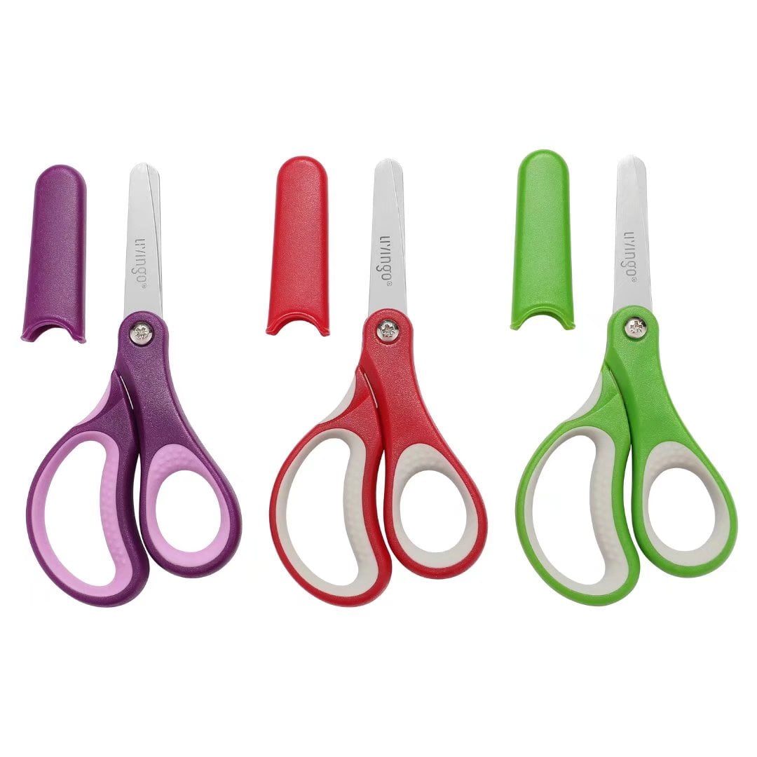 LIVINGO Blunt Tip Kids Scissors, Safety School Teacher Crafting-3 Pack ...