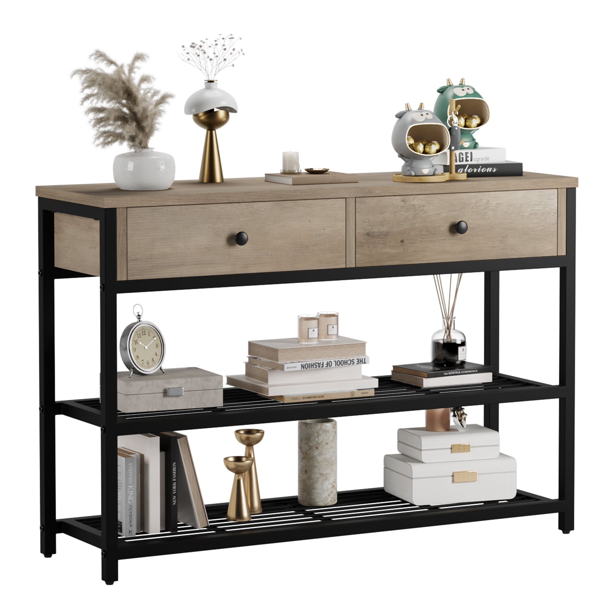 Hellone Console Table with Drawers, Industrial Sofa Table Entryway ...