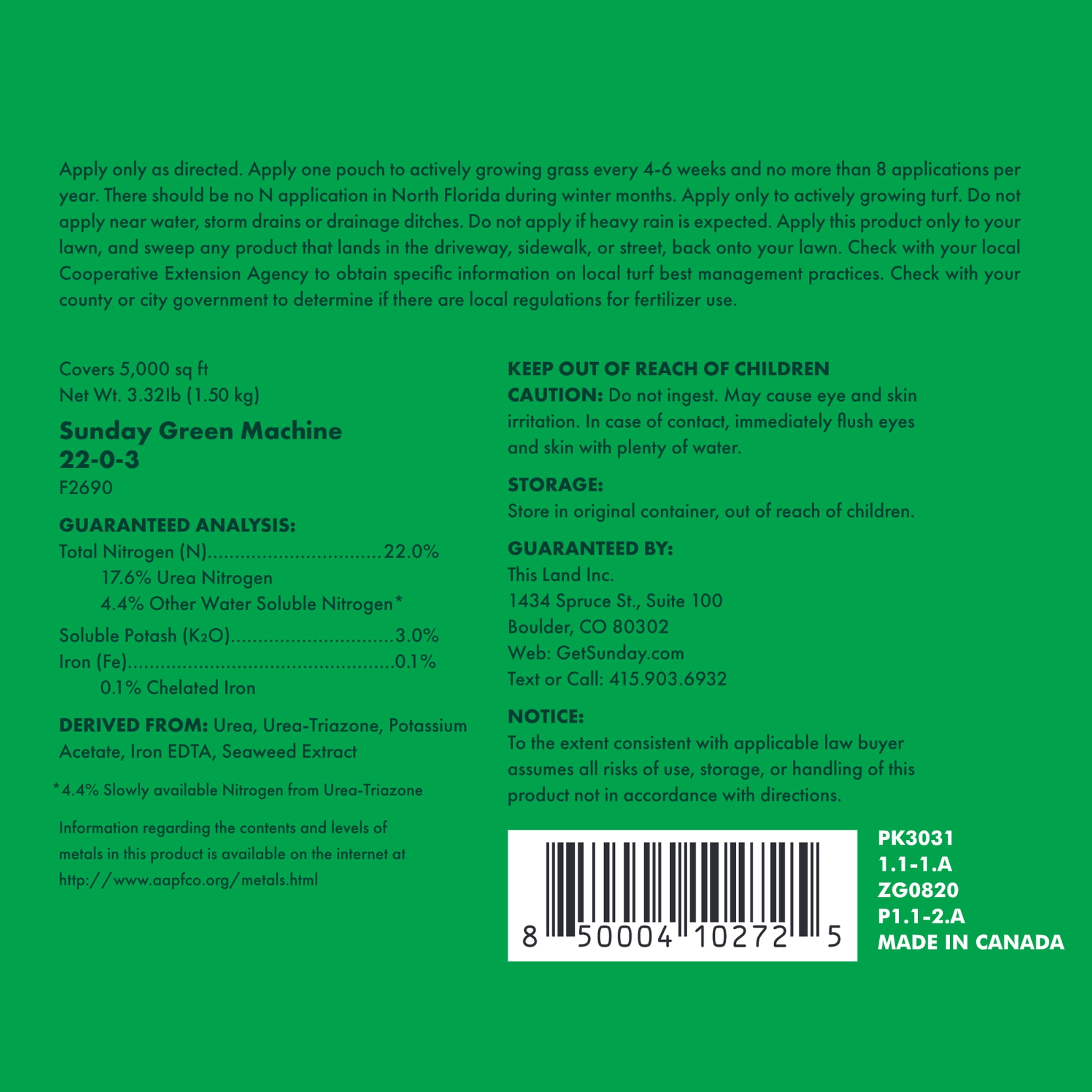 Sunday Green Machine 5,000 Sq. ft. Liquid Lawn Fertilizer 42.3 oz 22-0 ...