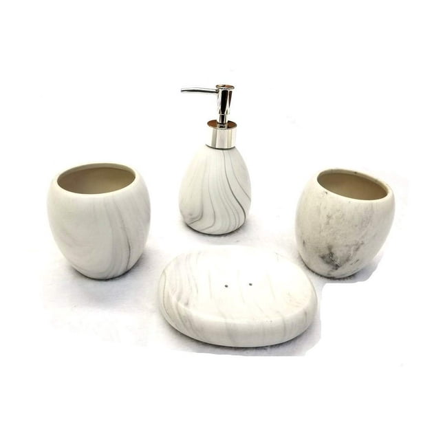Empire Home Marble 4 Piece Bathroom Accessory Ceramic Set Lotion