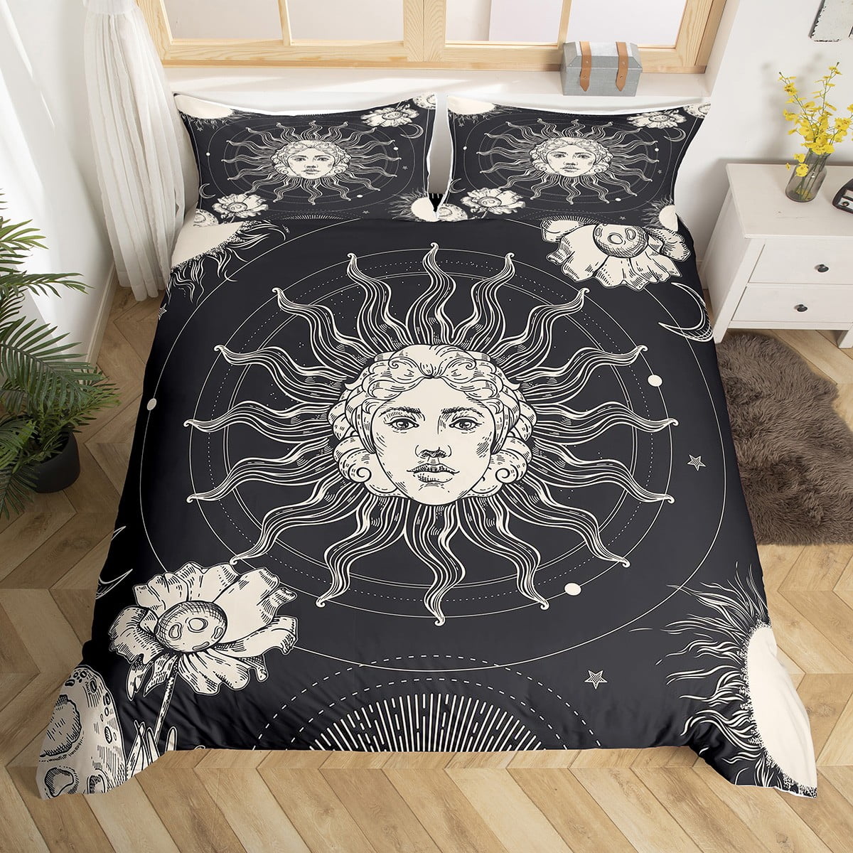 Gothic Sun Moon Comforter Cover Twin, Bohemian Sun Duvet Cover with ...