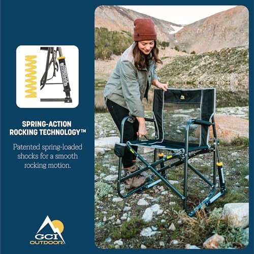 GCI Outdoor Brandclub GCI Outdoor Freestyle Rocker Camping Chair Portable Folding Rocking Chair with Solid Durable Armrests Drink Holder Comfortable Backrest Cinnamon