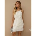 Beige Layered Lotus Leaf Mini Dress For Women, One Shoulder Sleeveless ...