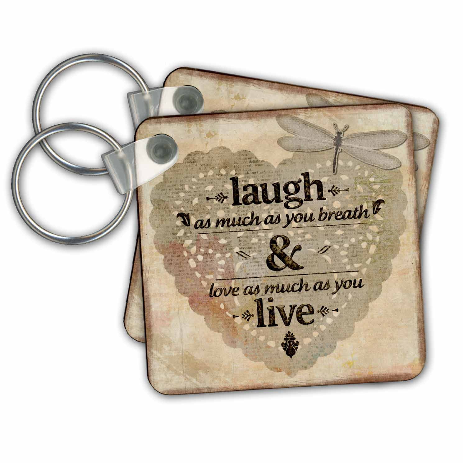 3dRose Laugh and Live slogan with heart frame on vintage brown back ...