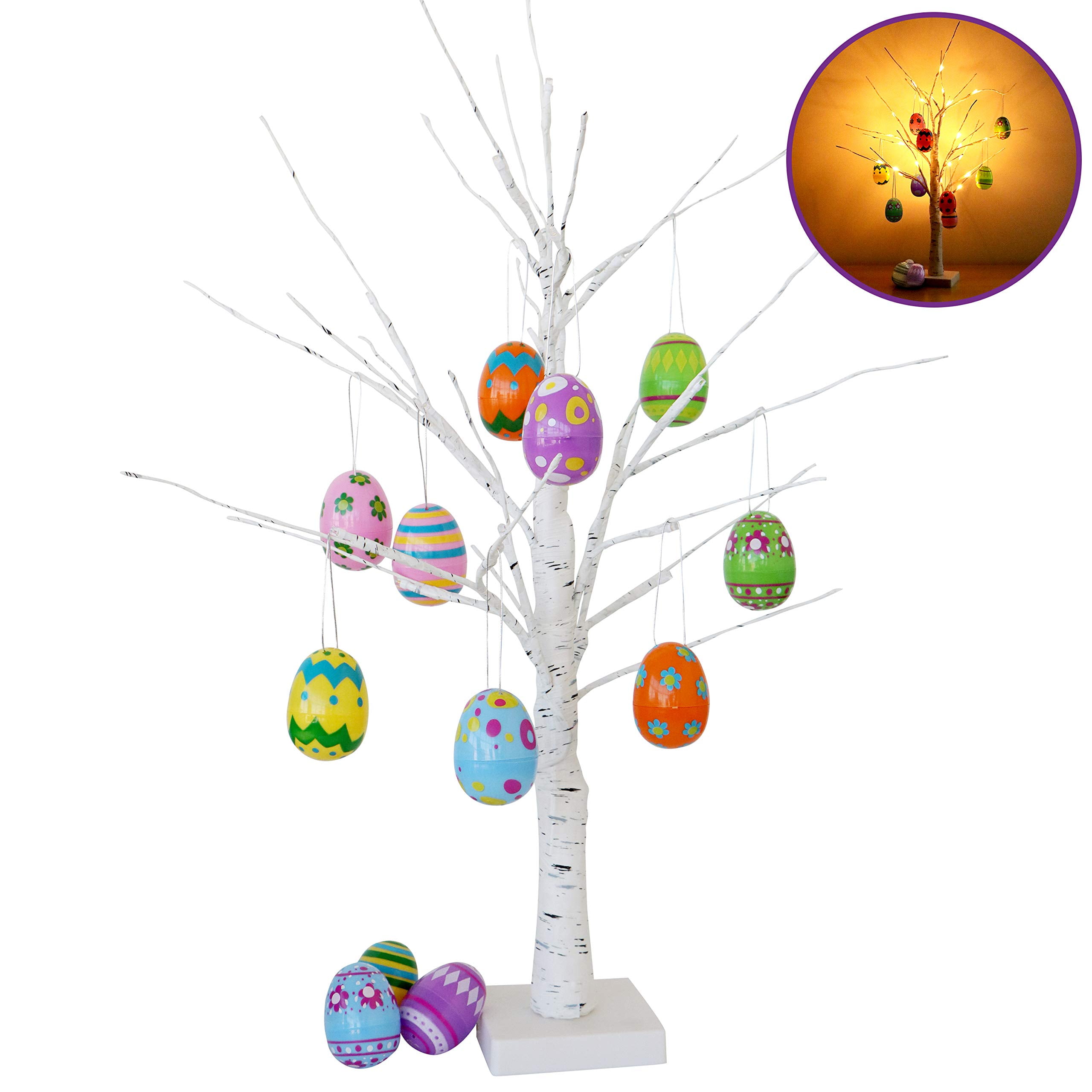 Joyin 2FT Easter Egg Lighted Birch Tree, w/12 Easter Eggs, Tabletop ...