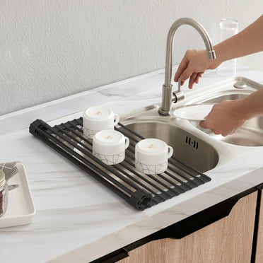 ReaNea Black Roll Up Dish Drying Rack Over The Sink, Kitchen Rolling ...