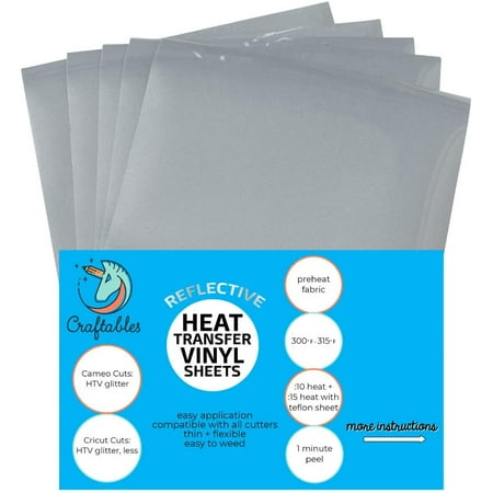 Silver Reflective Heat Transfer Vinyl Sheets - 5 sheets Easy to Weed ...