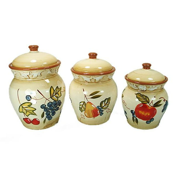 9104 D'Lusso Designs Fruit Design Three Piece Ceramic Canister Set ...