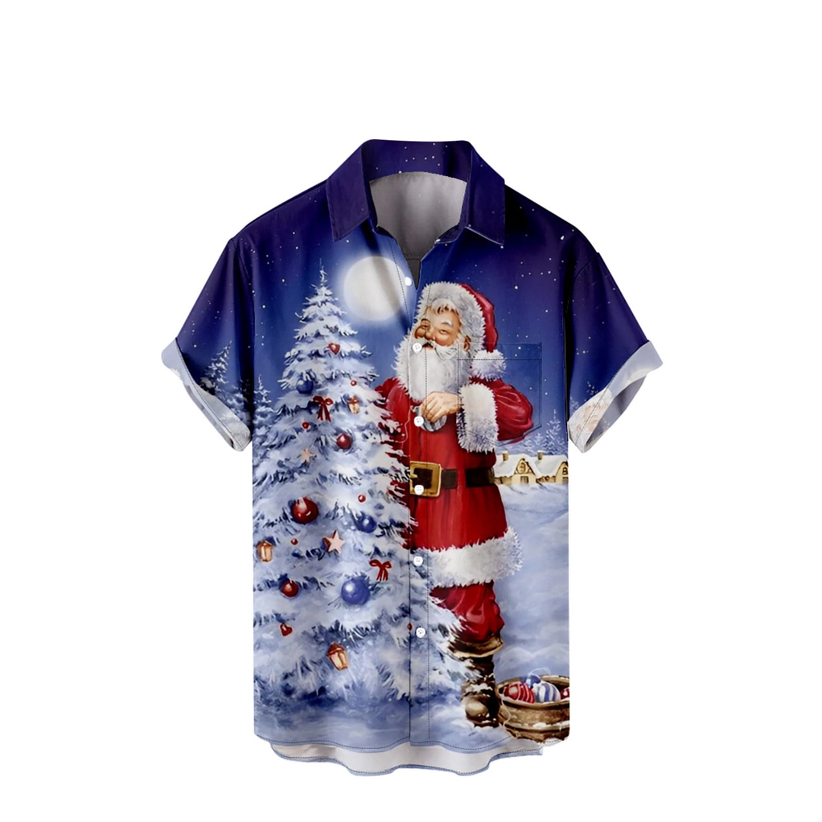 ZCFZJW Christmas Shirts for Men Hawaiian Santa Claus Vacation Regular ...