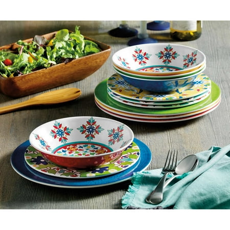 Turkish Tile Melamine 12-piece Dinnerware Set - Walmart.com - Walmart.com
