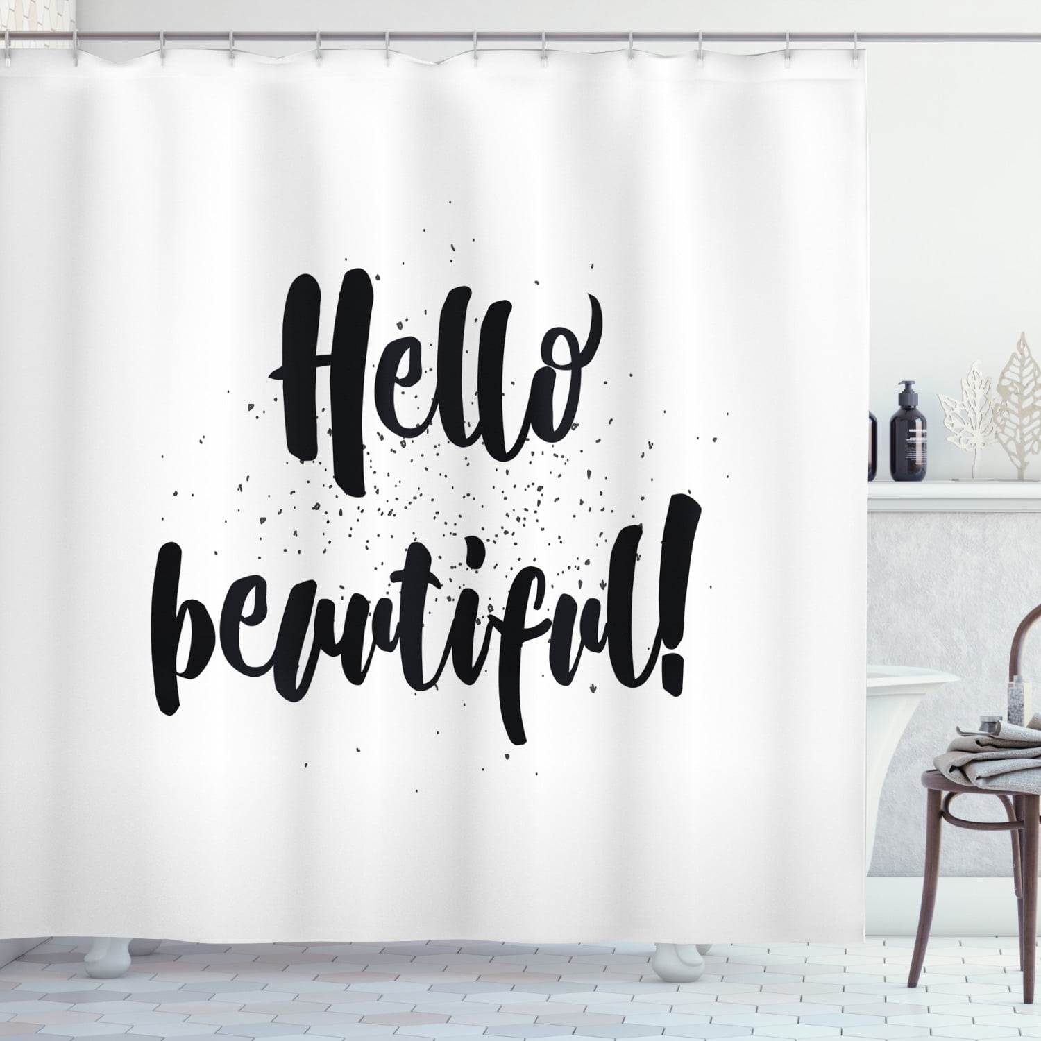 Ambesonne Hello Shower Curtain, Hand Letters Tiny Dots, 69"Wx70"L ...