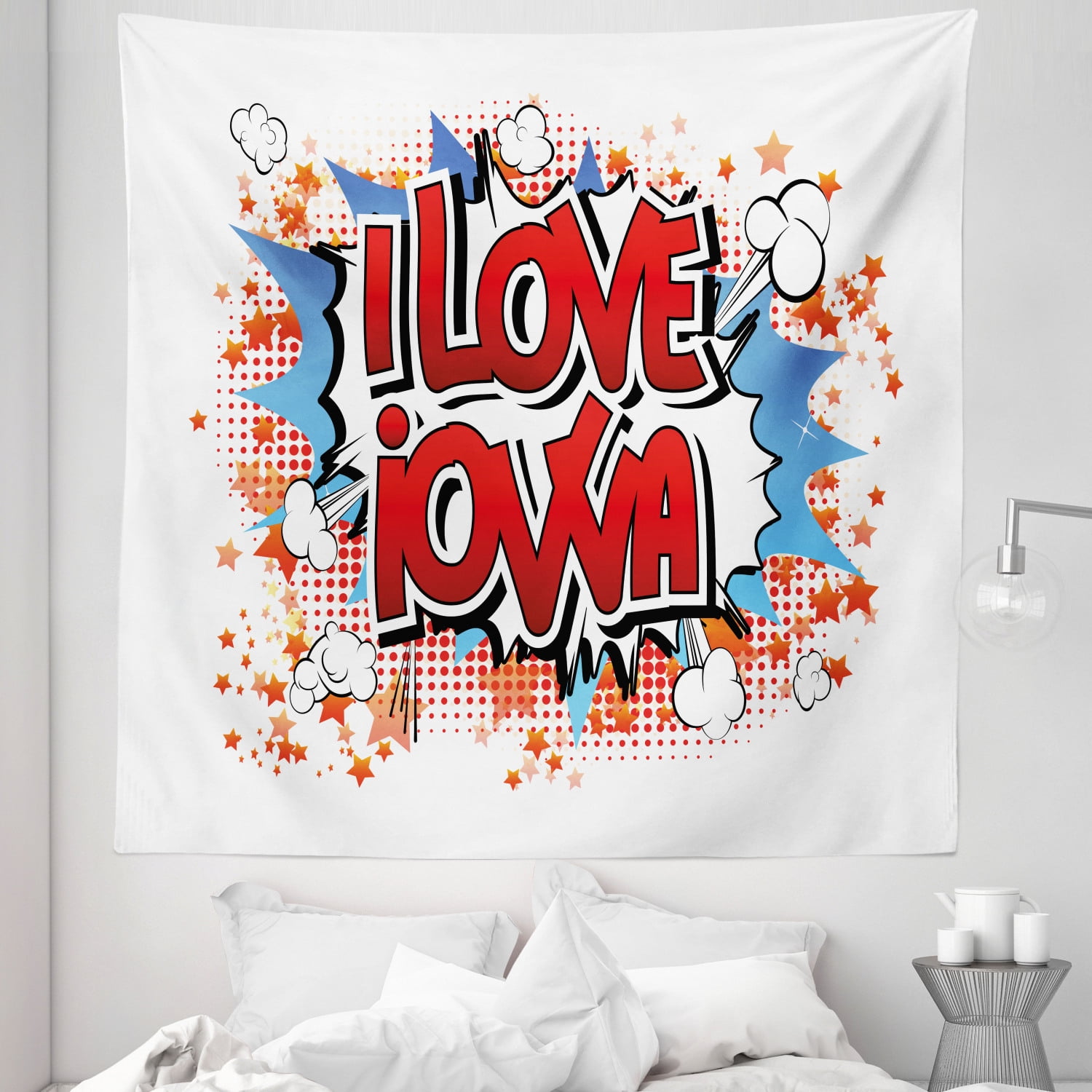 Iowa State Tapestry, I Love Iowa Words in Retro Comic Book Style Burst ...