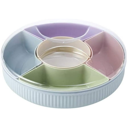 Snack Tray Rotating 5 Compartment Fruit Candy Appetizer Tray with Lid ...