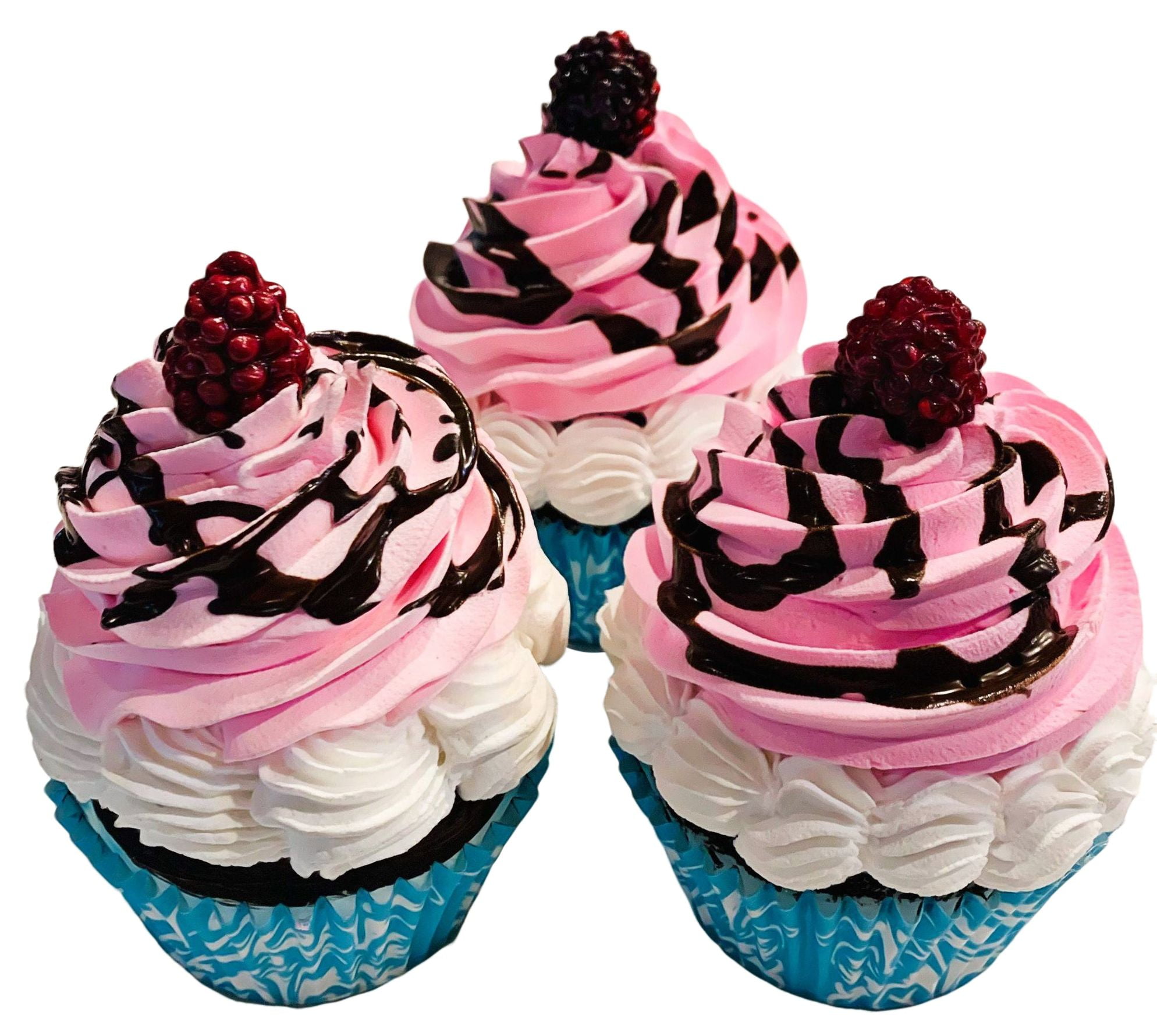 DEZICAKES Fake Cupcakes Raspberry Chocolate Cupcakes Set of 3- Faux ...