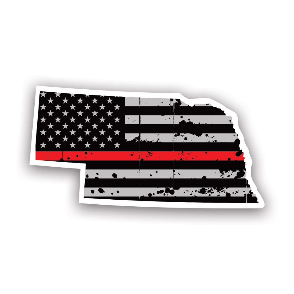 Distressed Thin Red Line Nebraska State Shaped Subdued US Flag Sticker ...