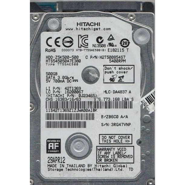 HTS545050A7E380, PN 0J23465, MLC DA4837, Hitachi 500GB SATA 2.5 Hard Drive - Walmart.com ...
